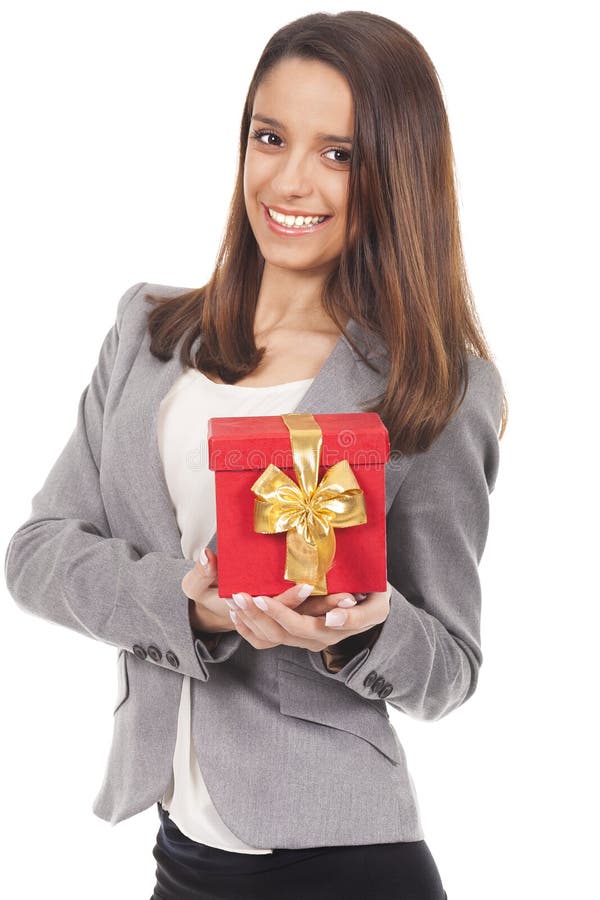 Woman Holding a Red Gift Box Stock Photo - Image of birthday, caucasian ...