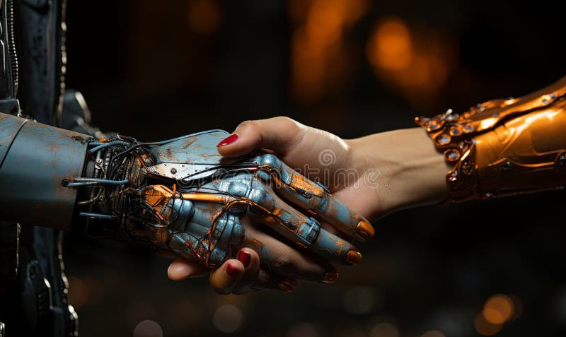 Woman Holding Robotic Hand in Right Hand Stock Photo - Image of ...