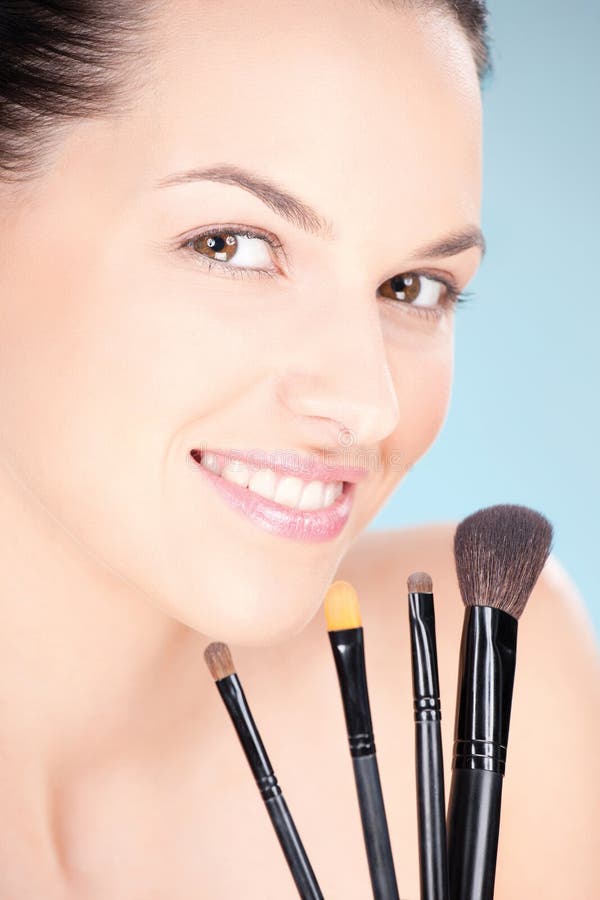Woman Holding Set of Make Up Brushes Stock Image - Image of girl, brush ...