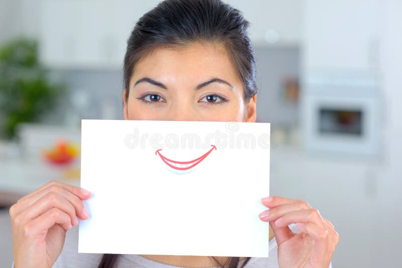 Woman Holding Sheet Paper Over Mouth Stock Image - Image of mouth ...