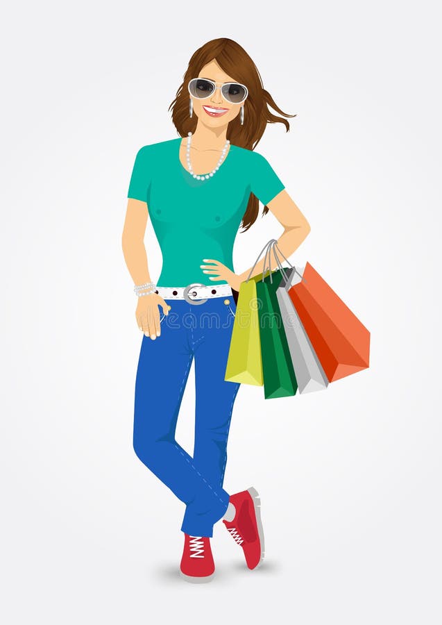 Indian Woman Shopping Bags Stock Illustrations 83 Indian Woman