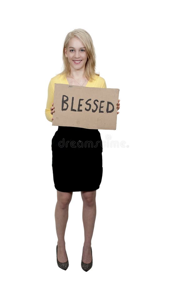 Woman Holding Sign that Says Blessed Stock Photo - Image of beautiful ...