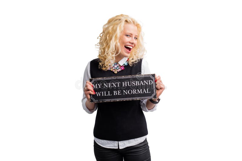Woman Holding Signabout Next Husband Stock Image - Image of ...