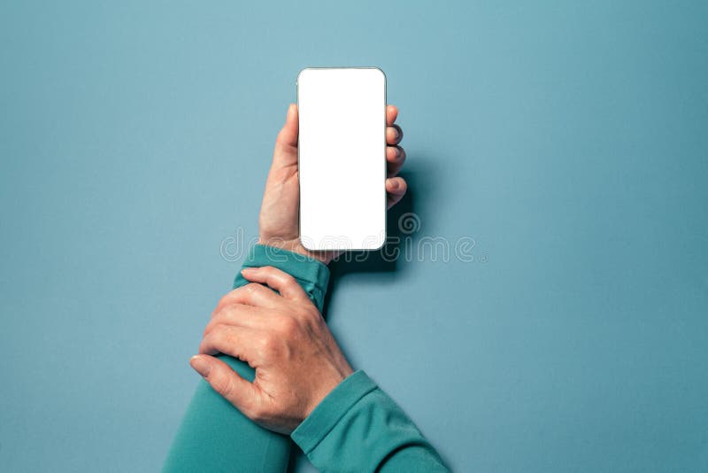 Woman Holding Smartphone with Mock Up Screen Stock Image - Image of ...