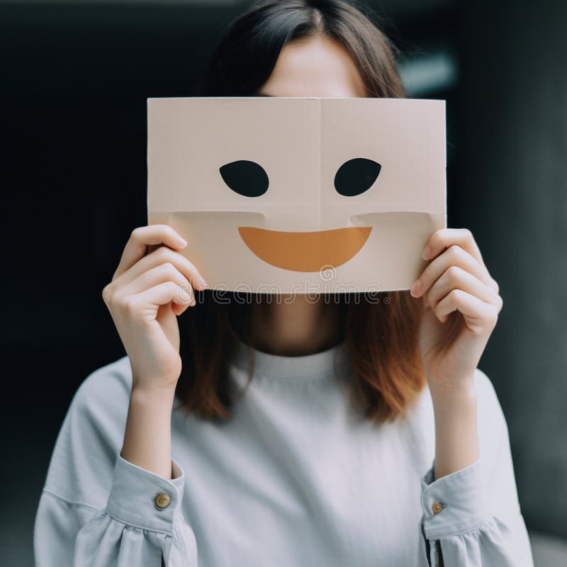 Woman Holding a Smiley Face Made of Paper Stock Illustration ...