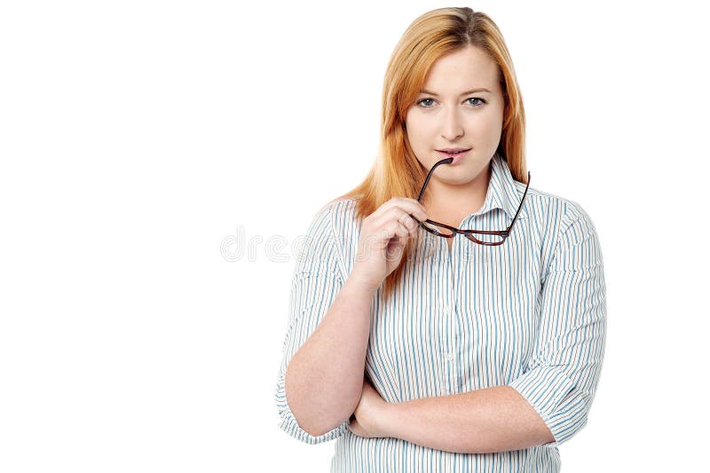 Young Laughing Woman Imagining Something Stock Image - Image of ...