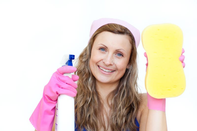 Woman in a Domestic Role Multitasking Her Cleaning Stock Image - Image ...
