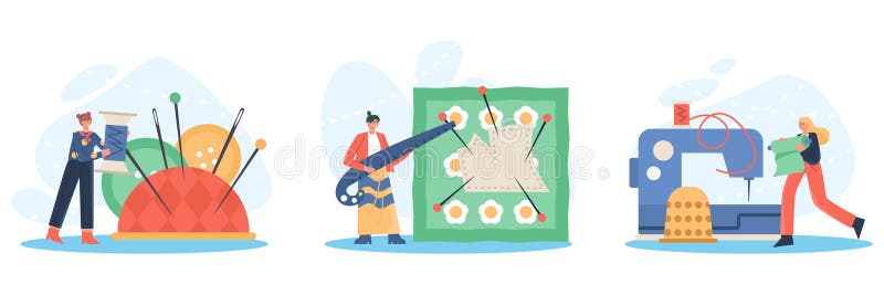 Woman Holding a Spool of Thread, Seamstress Making Patch on Fabric ...