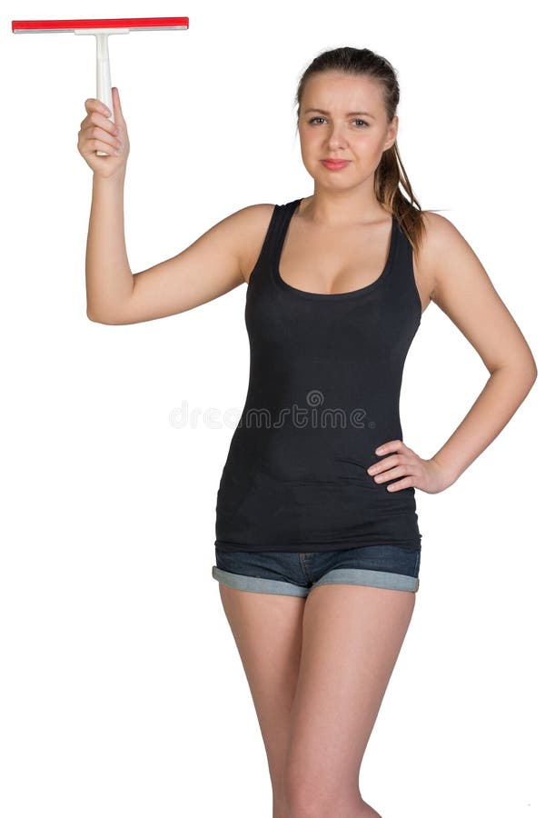 Woman holding squeegee stock image. Image of woman, female - 50557197