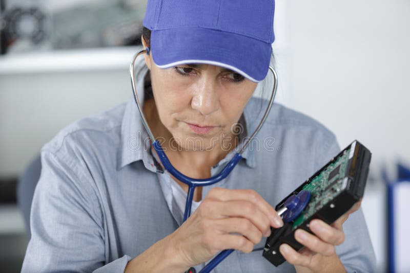 Woman Holding Stethoscope Repair Computer Motherboard Stock Photo ...
