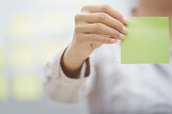 Hand of Woman Holding Sticky Note with Empty Space Stock Photo - Image ...