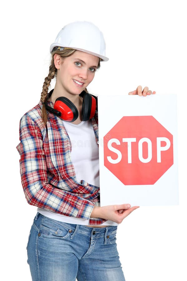 Woman holding stop sign stock photo. Image of debar, corporate - 26947984