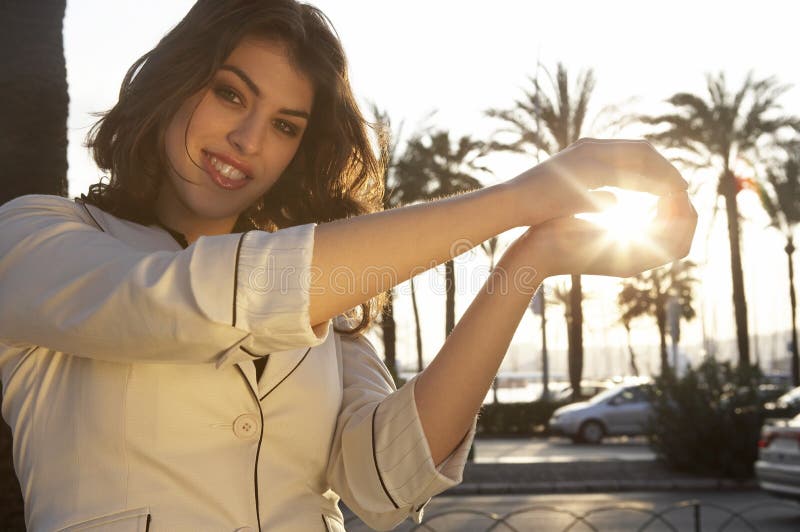 Woman Holding Sun stock photo. Image of covering, exterior - 25196006