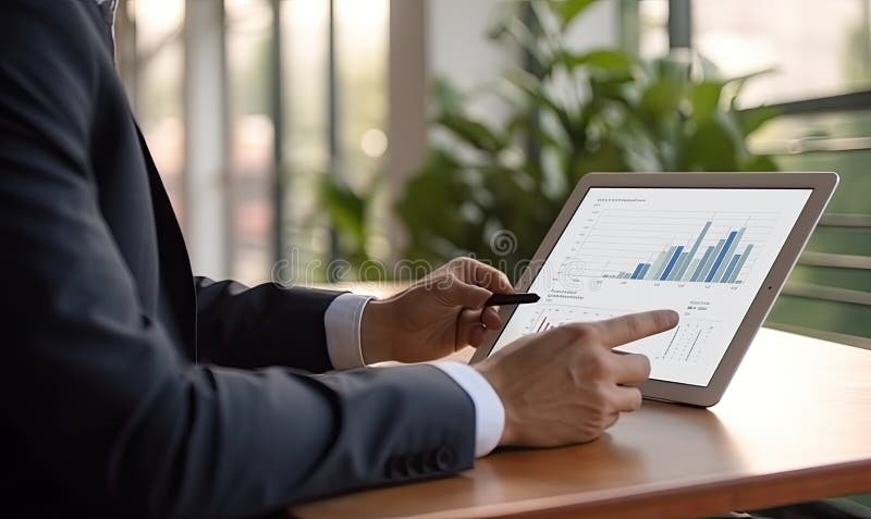 A Woman Holding a Tablet with a Chart on it Stock Illustration ...