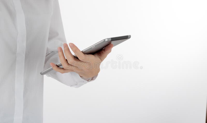 Woman holding tablet stock photo. Image of screen, casual - 94598130