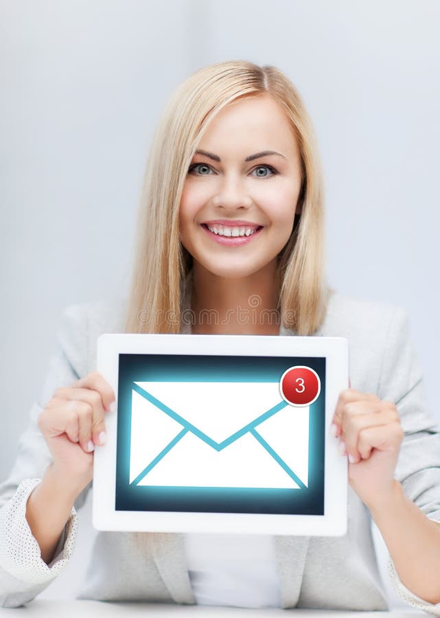 Woman Holding Tablet Pc with Email Sign Stock Photo - Image of future ...