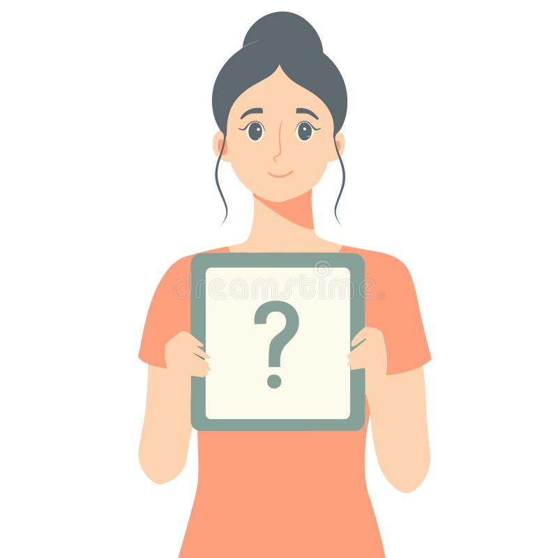 Woman Holding a Tablet with a Question Mark on the Screen Vector Stock ...