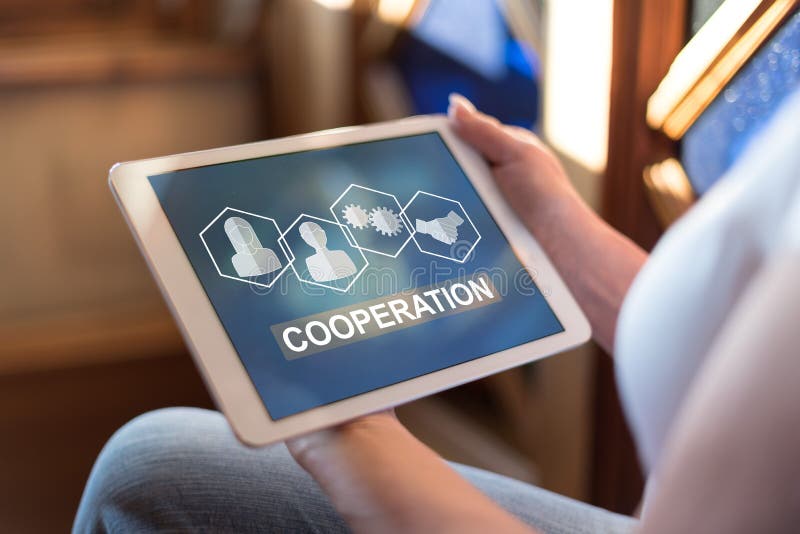 Cooperation Concept on a Tablet Stock Image - Image of connect ...