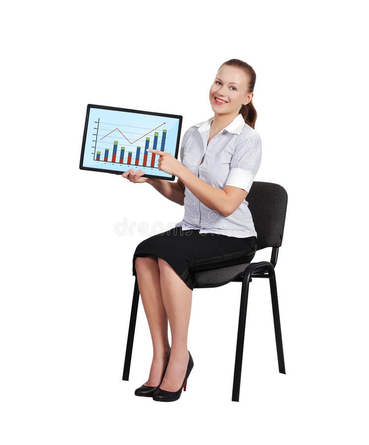 Woman Holding Touch Pad with Chart Stock Image - Image of girl ...