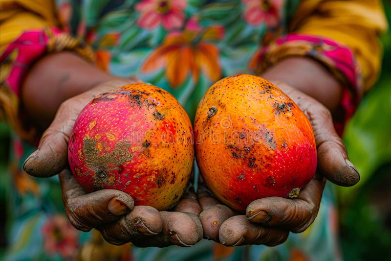 A Woman Holding Two Mangoes in Her Hands Stock Image - Image of mango ...