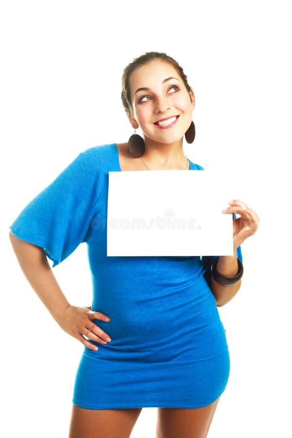 Woman Holding a White Sheet of Paper Stock Image - Image of attractive ...