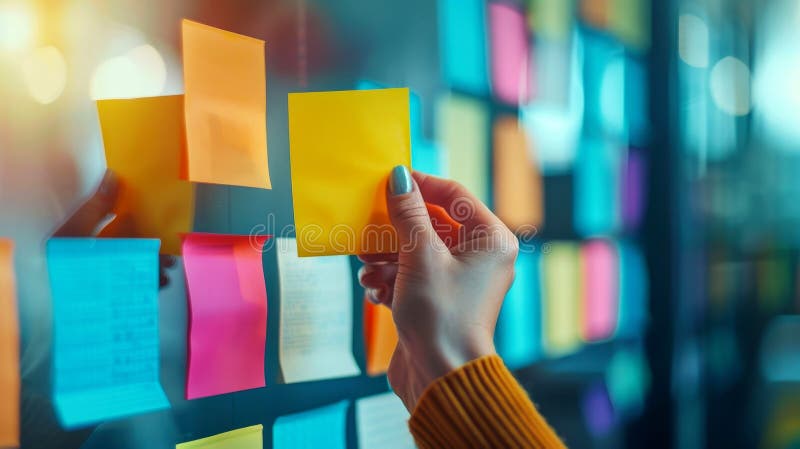 Woman Holding a Yellow Sticky Note Scrum Methodology Boards. Agile ...