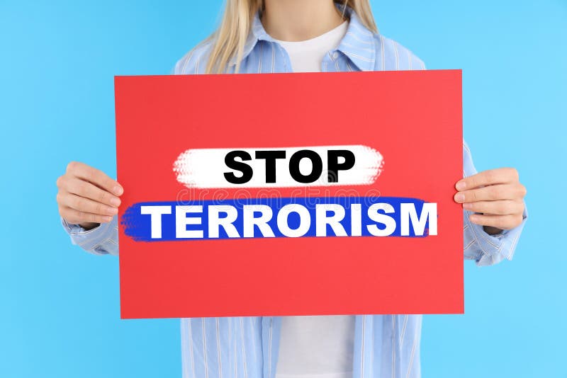 Woman Holds Banner with Text Stop Terrorism Stock Image - Image of ...
