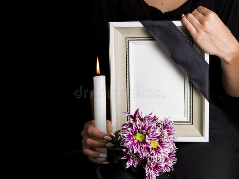 Woman Holds Blank Mourning Frame, with Flower Stock Image - Image of ...