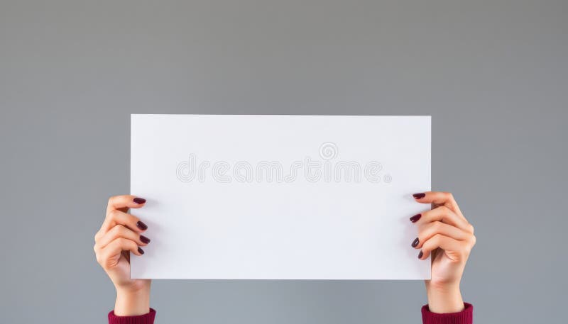 Woman Holds Blank Sign. Empty Poster Presented. Modern Design. Simple ...