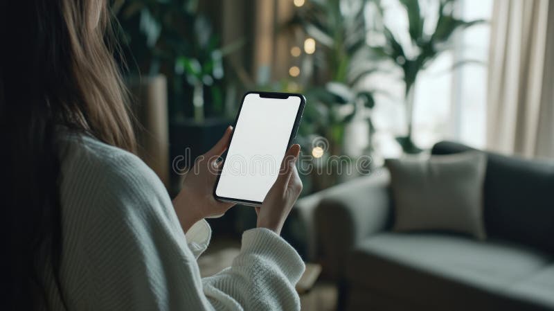 A Woman Holds a Cell Phone with a Blank Screen, Ready for Use or ...