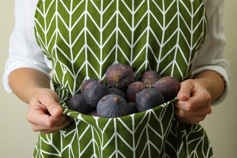 Woman Holds Fig in Apron, Front View Stock Photo - Image of food ...