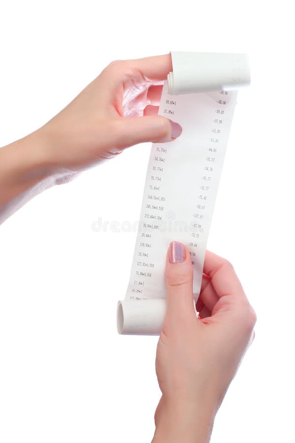 Woman Holds in Her Hands Printed Receipt Stock Photo - Image of report ...