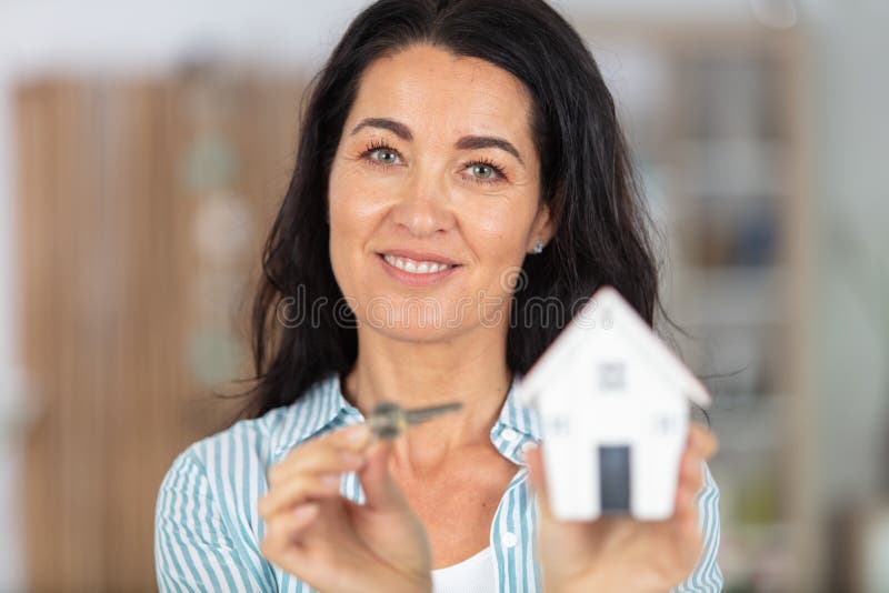 Woman Holds Mockup Home and Keys Stock Image - Image of christmas, home ...