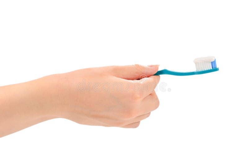 Woman Holds Toothbrush with Toothpaste in Her Hand Isolated on White ...