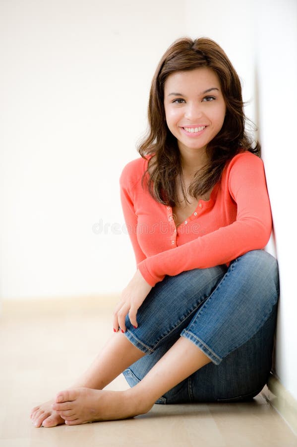 Woman at Home stock image. Image of floor, clothing, pretty - 6419109