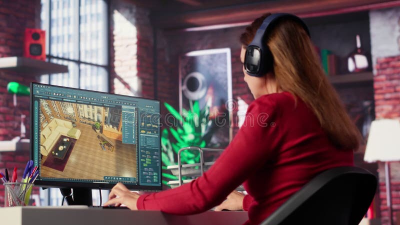 Woman at Home Creating a 3D Render of an Apartment Interior Layout Stock Footage - Video of ...