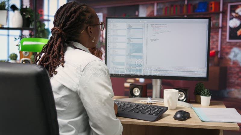 Woman In Home Office Having Deadline Stressed To Finish Coding Stock