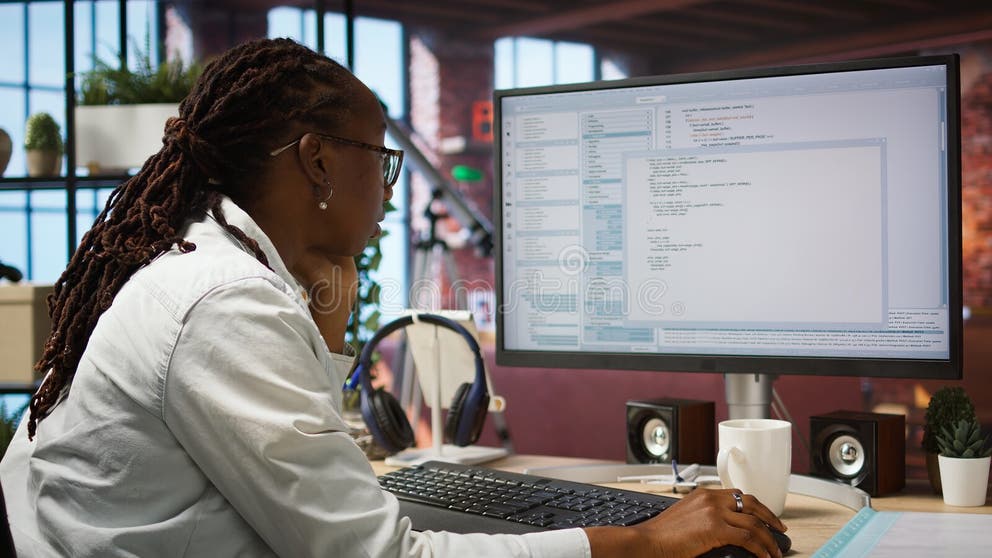 Woman In Home Office Having Deadline Stressed To Finish Coding Stock