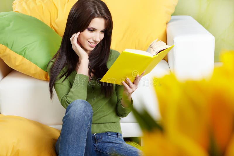 Woman at Home Reading a Book Stock Photo - Image of home, beutiful ...