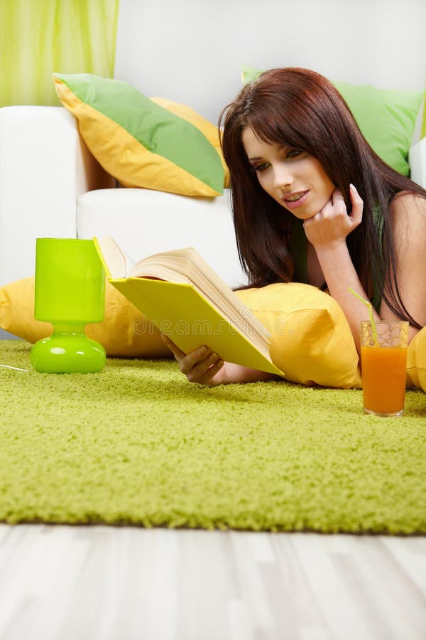 Woman at Home Reading a Book Stock Photo - Image of drink, casual: 13103842