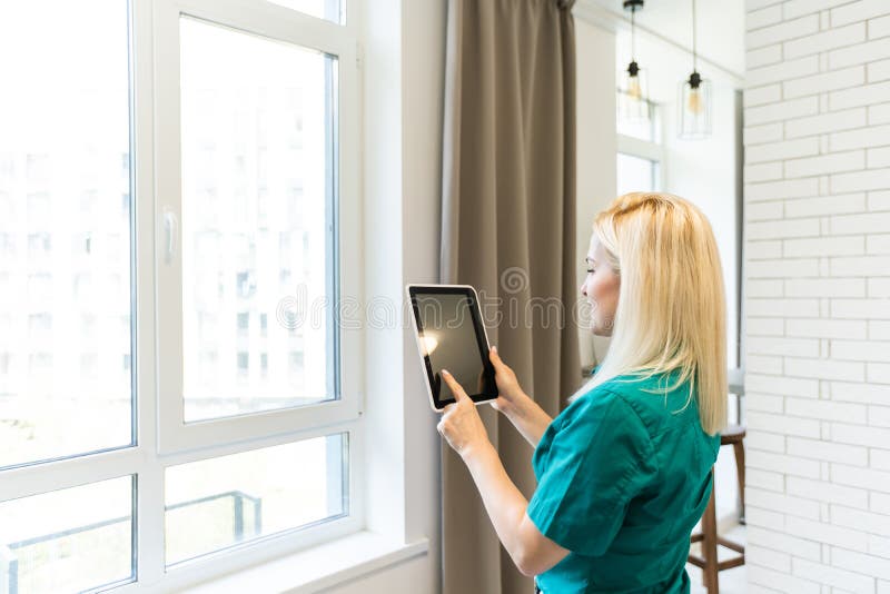 Woman at Home Using Smart Screen, Automation Domestic System Stock ...