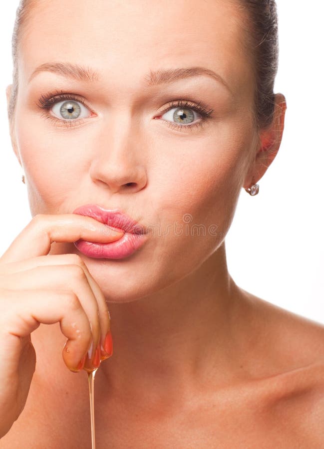 Woman with honey stock image. Image of cheerful, makeup - 15915603