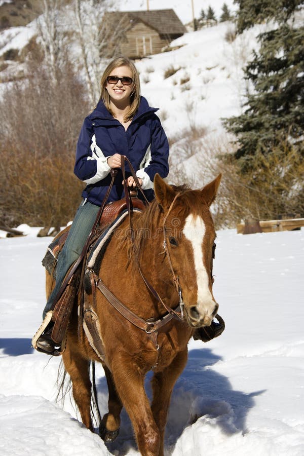 Woman horseback riding. stock photo. Image of length, colour - 2846524