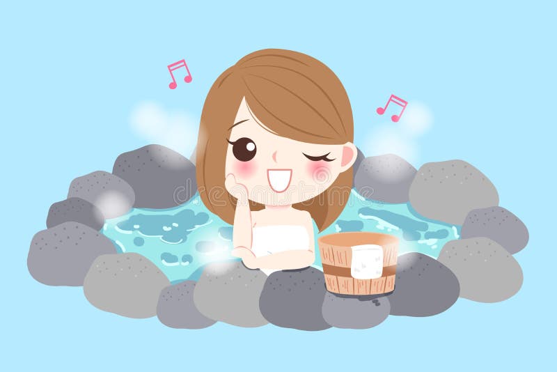 Woman with hot spring stock vector. Illustration of bath - 91432606
