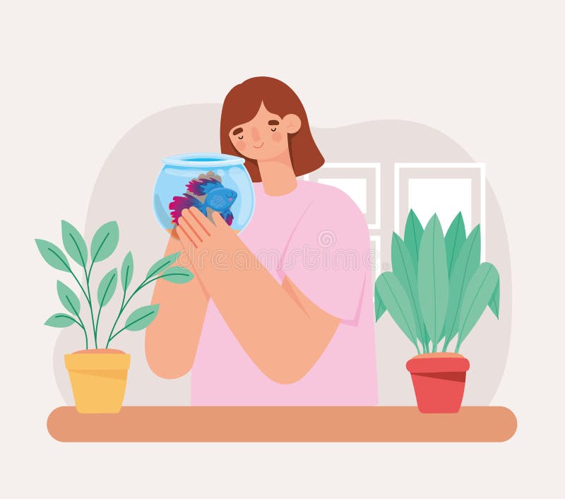 Woman hugging fish-bowl stock vector. Illustration of design - 221421667
