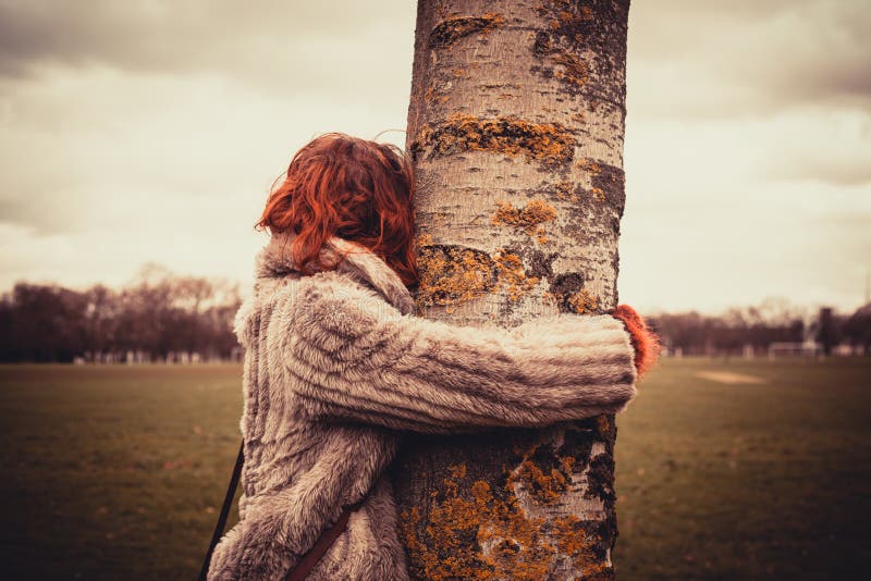 Woman hugging a tree stock image. Image of protection - 38099701