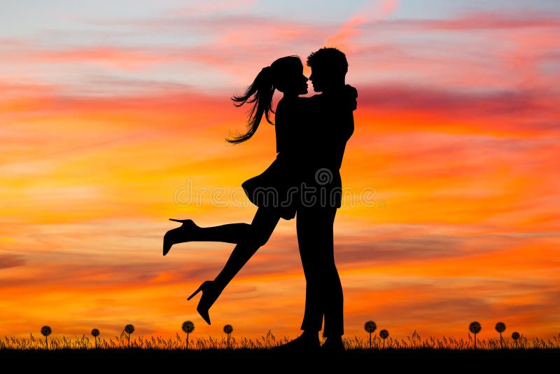 Woman hugs man at sunset stock illustration. Illustration of family ...