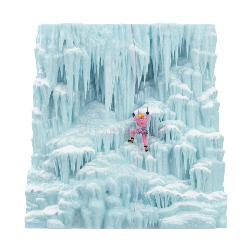 Woman Ice Climbing Frozen Waterfall Stock Illustration - Illustration ...
