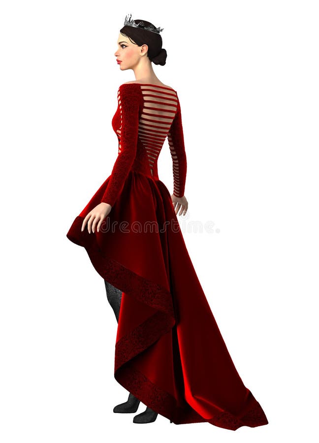 A Woman in the Image of a Queen in a Red Dress with a Crown, 3D Model ...