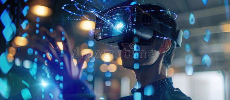 A Woman is Immersed in a Gaming or Virtual Experience, Using a VR ...